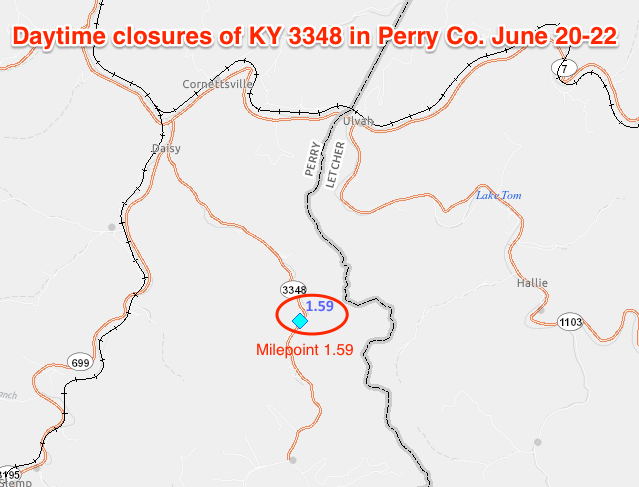 Daytime closures of KY 3348 in Perry County begin Tuesday, June 20