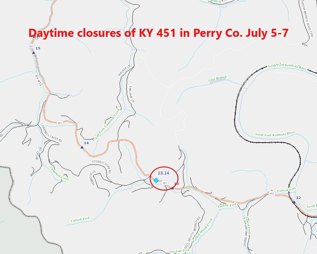 Daytime closures of KY 451 in Perry County begin Wednesday, July 5