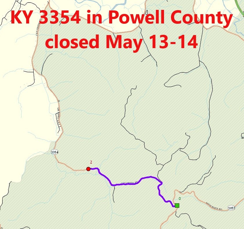 Daytime closures set for KY 3354 in Powell County May 13-14