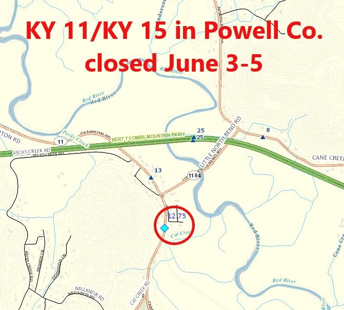 KY 11/KY 15 in Powell County to be closed June 3-5