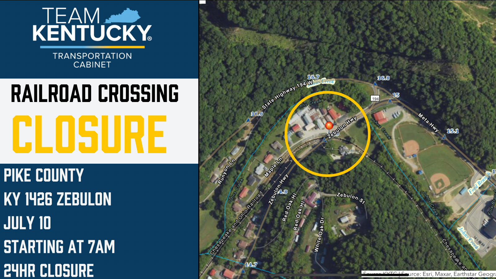 CSX Schedules Crossing Closure for Emergency Repairs on KY 1426 Pike County