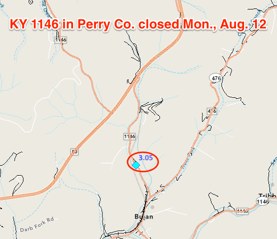 KY 1146 in Perry County to be closed Monday, Aug. 12