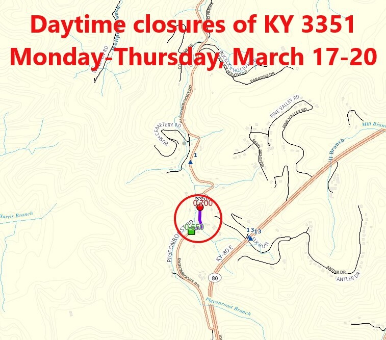 Daytime closures of KY 3351 in Perry County begin Monday, March 17