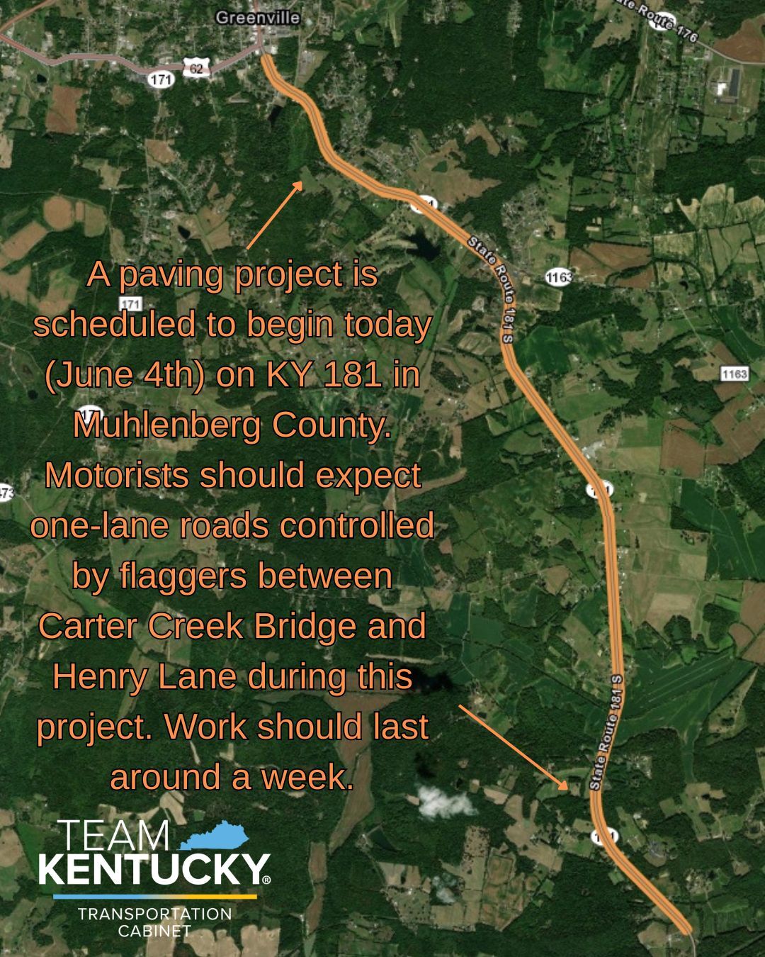 Paving Project to Begin today on KY 181 in Muhlenberg County