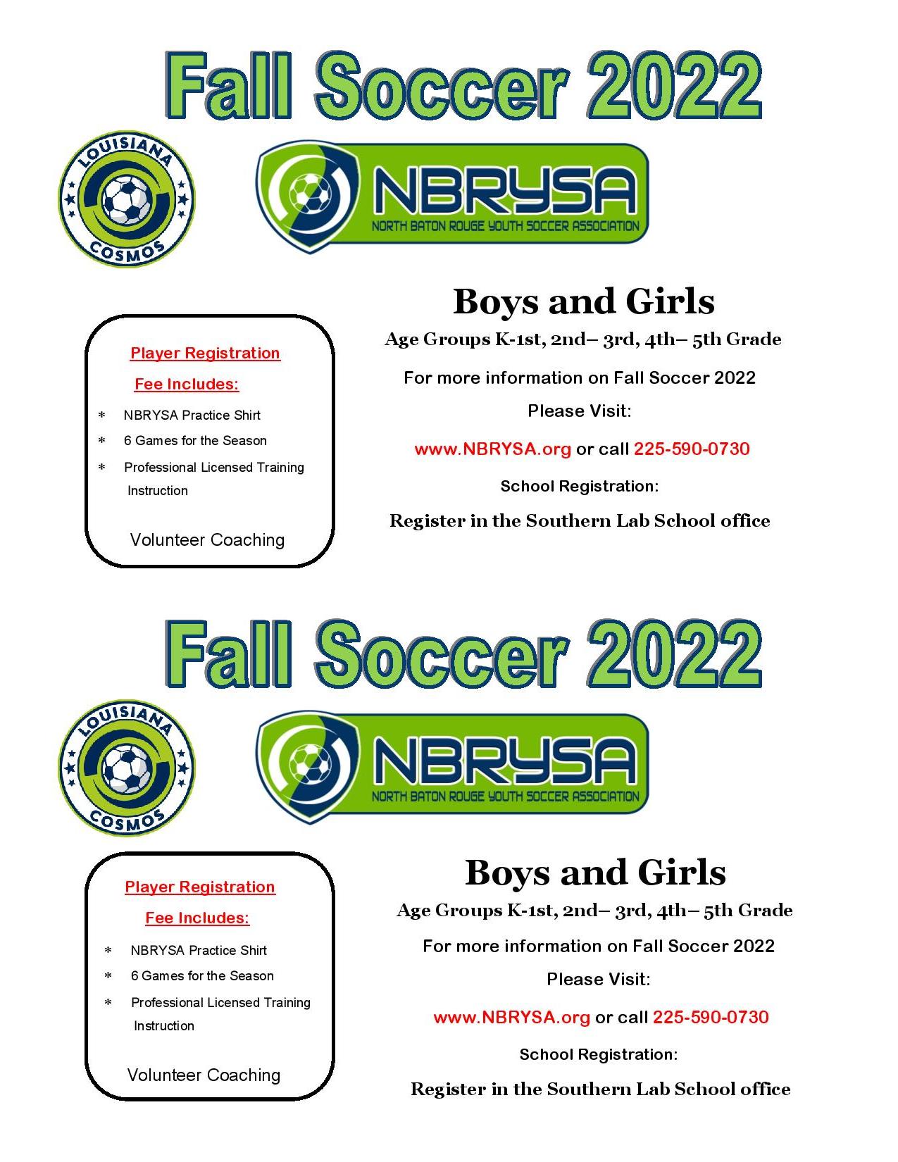 The North Baton Rouge Soccer Youth Association Fall Soccer Registration ...