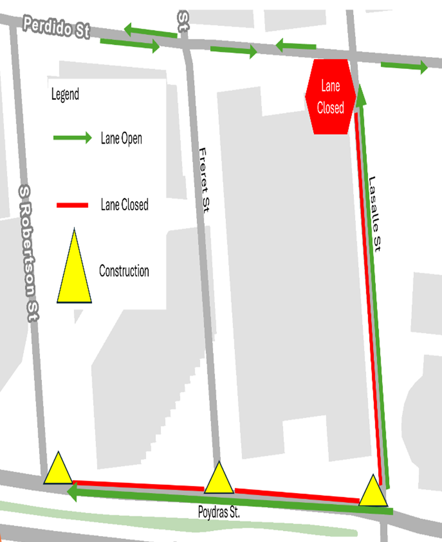 TRAFFIC ADVISORY: Lane Closures on Lasalle Street and Poydras Street
