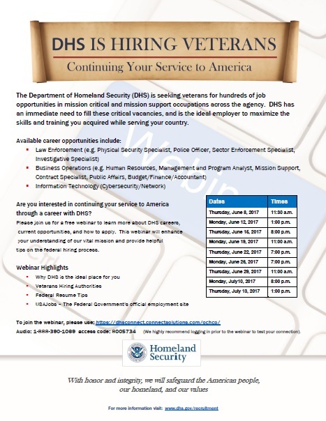 DHS IS HIRING VETERANS WEBINARS │ Multiple Dates and Times See Flyer ...