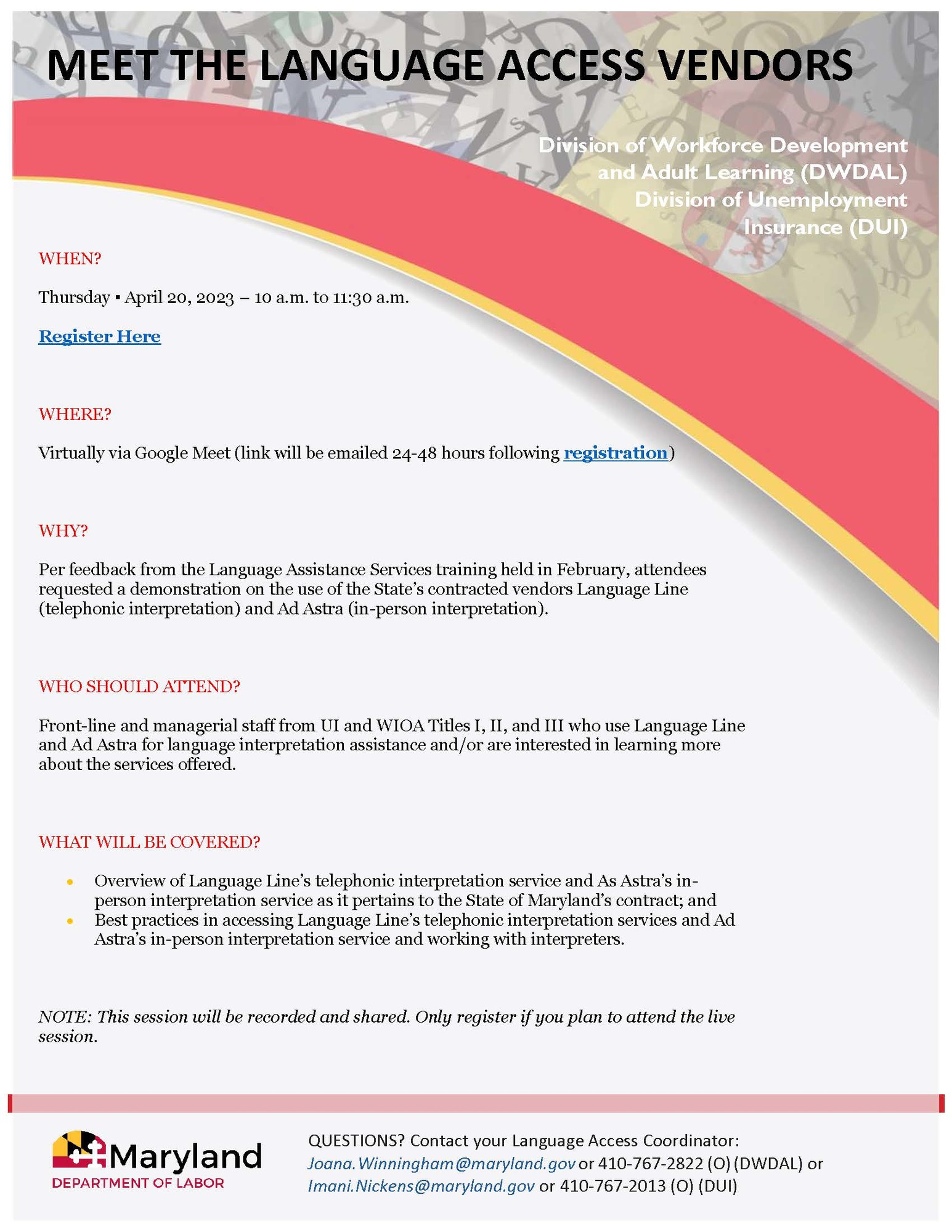 Meet the Language Access Vendors Training - April 20, 2023