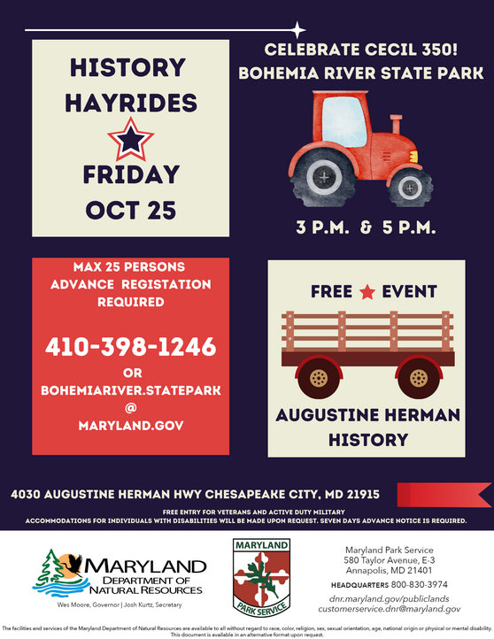 Celebrate Cecil 350 with a History Hayride at Bohemia River State Park