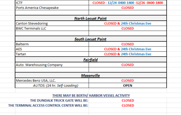Terminal Holiday Schedule - Christmas Day 2024