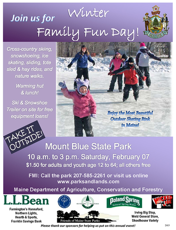 Winter Family Fun Day at Mount Blue State Park This Weekend!