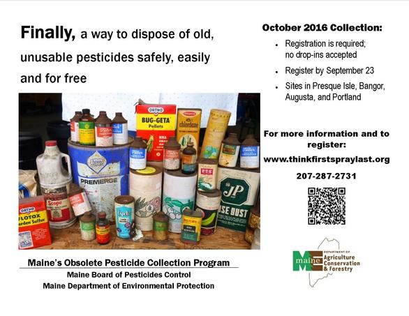 Free Disposal of Banned, Unusable Pesticides Available to Maine Residents