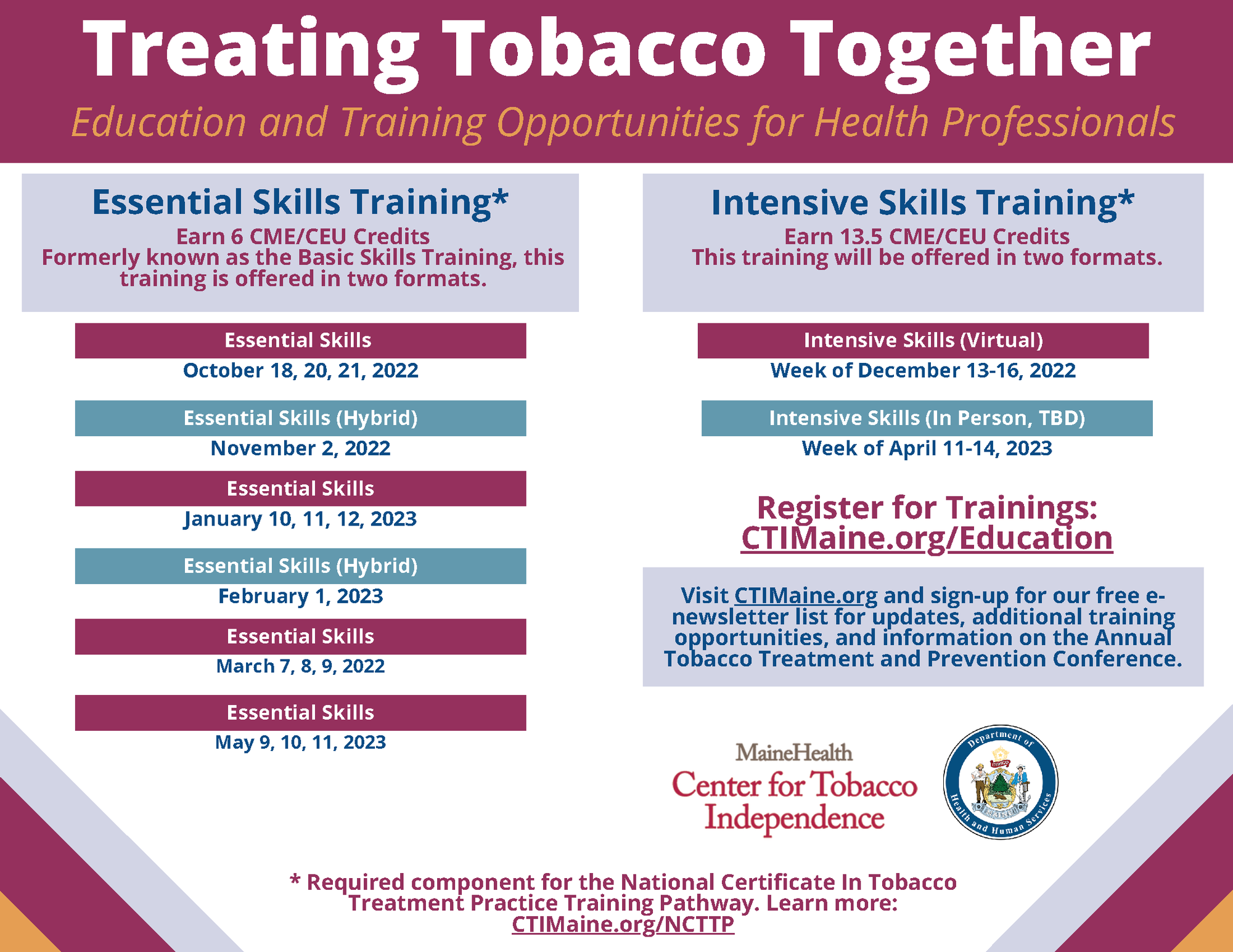 Upcoming Tobacco Treatment Training and Education Offerings