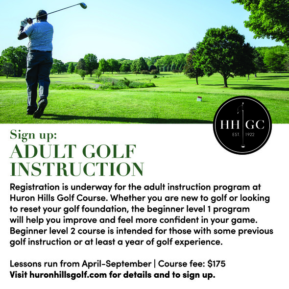Register for golf instruction at Huron Hills Golf Course