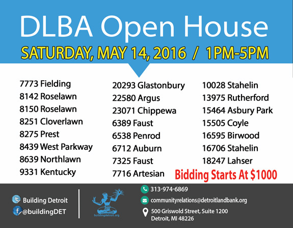 DLBA Open House - Saturday, May 14th - 1 to 5 p.m