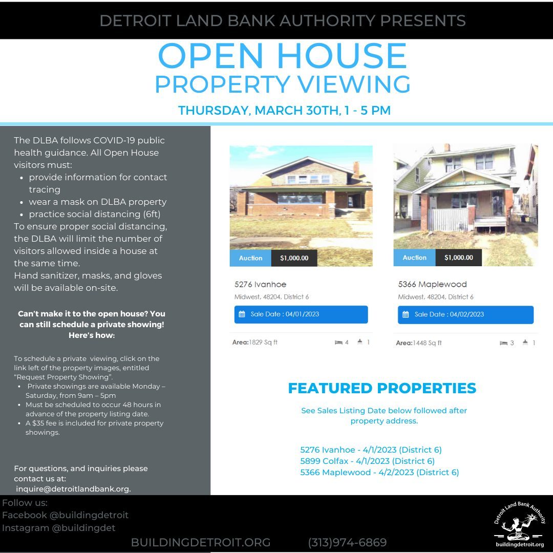 Open House Property Viewings March 25th 1-5pm