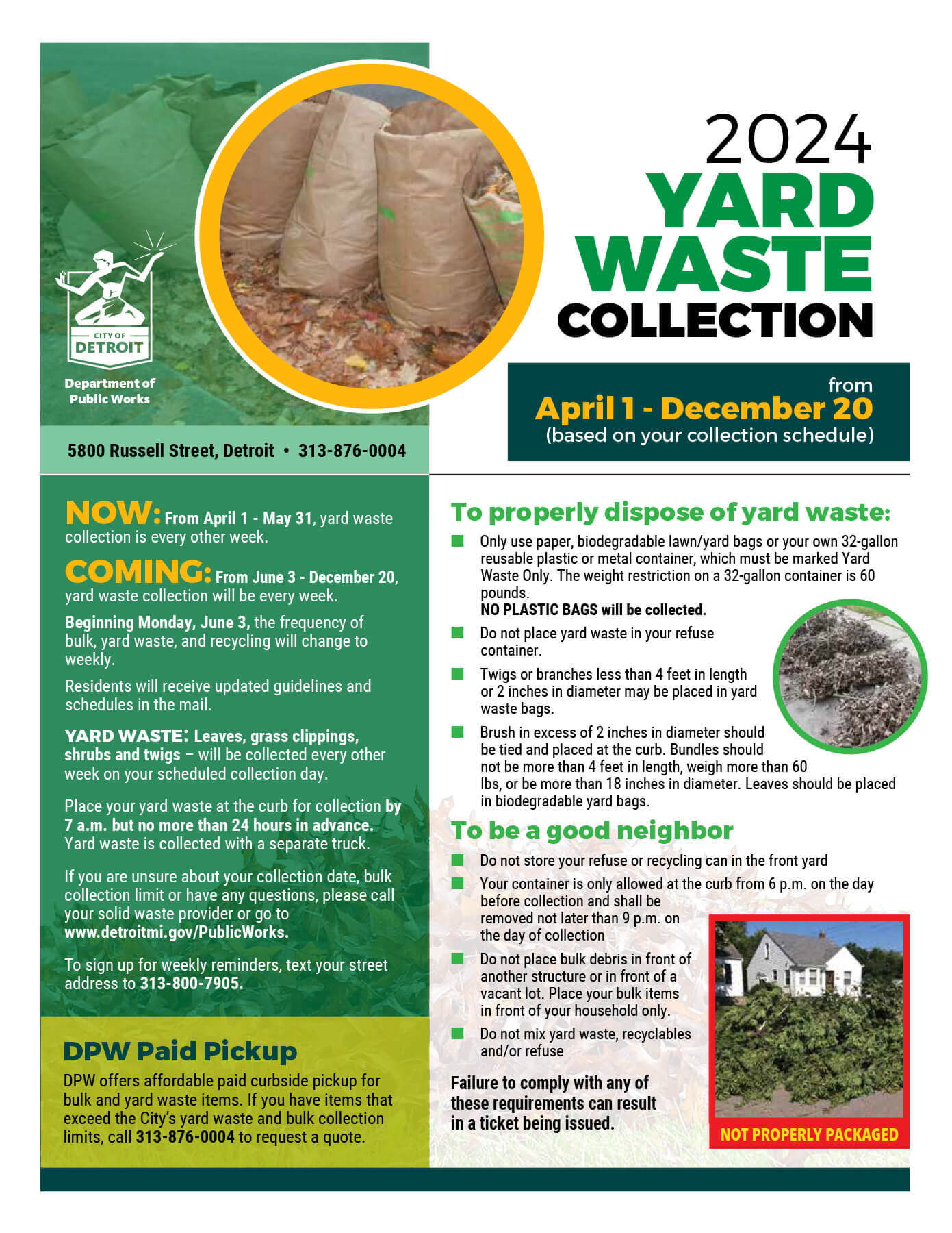 Detroit Dept. of Public Works Yard Waste and Bulk Collection Information