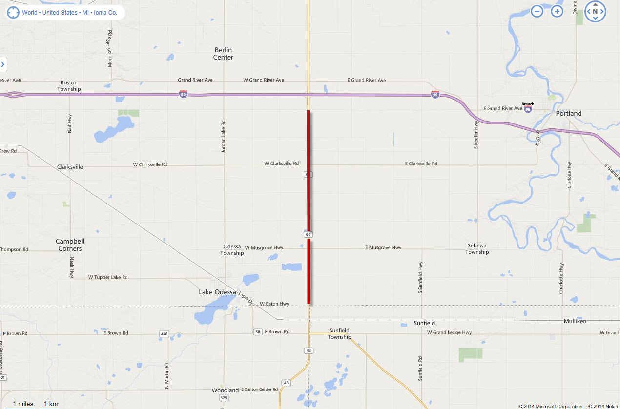 Lane closures: M-66, Ionia County, October 23 & 24