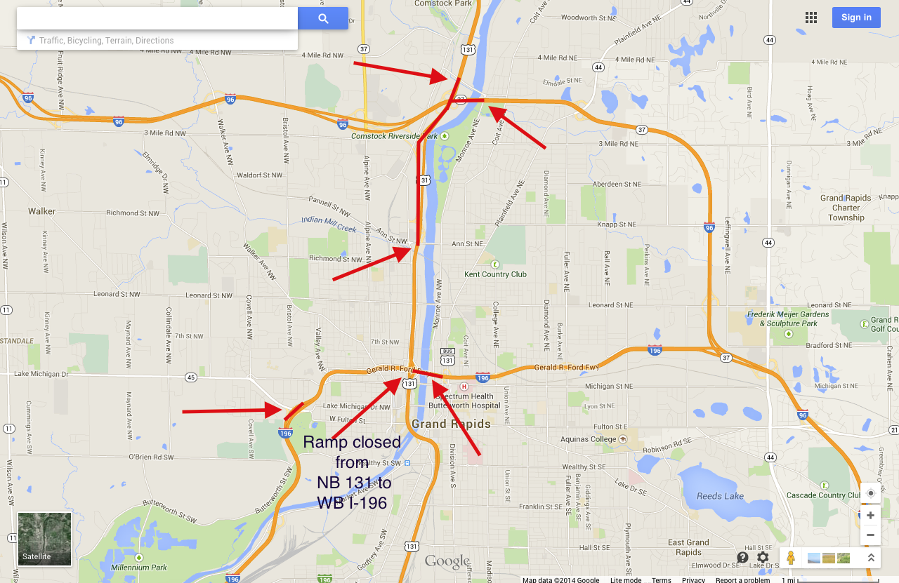 Lane/Ramp closures: US-131, I-196 & I-96, Grand Rapids, December 10