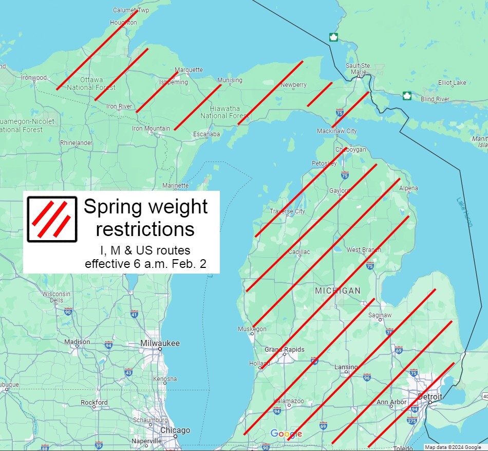 Annual spring weight restrictions start Friday to protect Michigan's roads