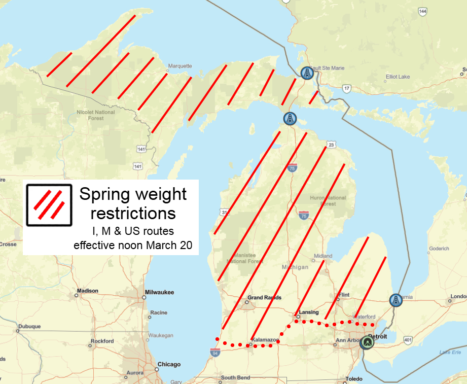Annual spring weight restrictions on Michigan state roads changing at ...