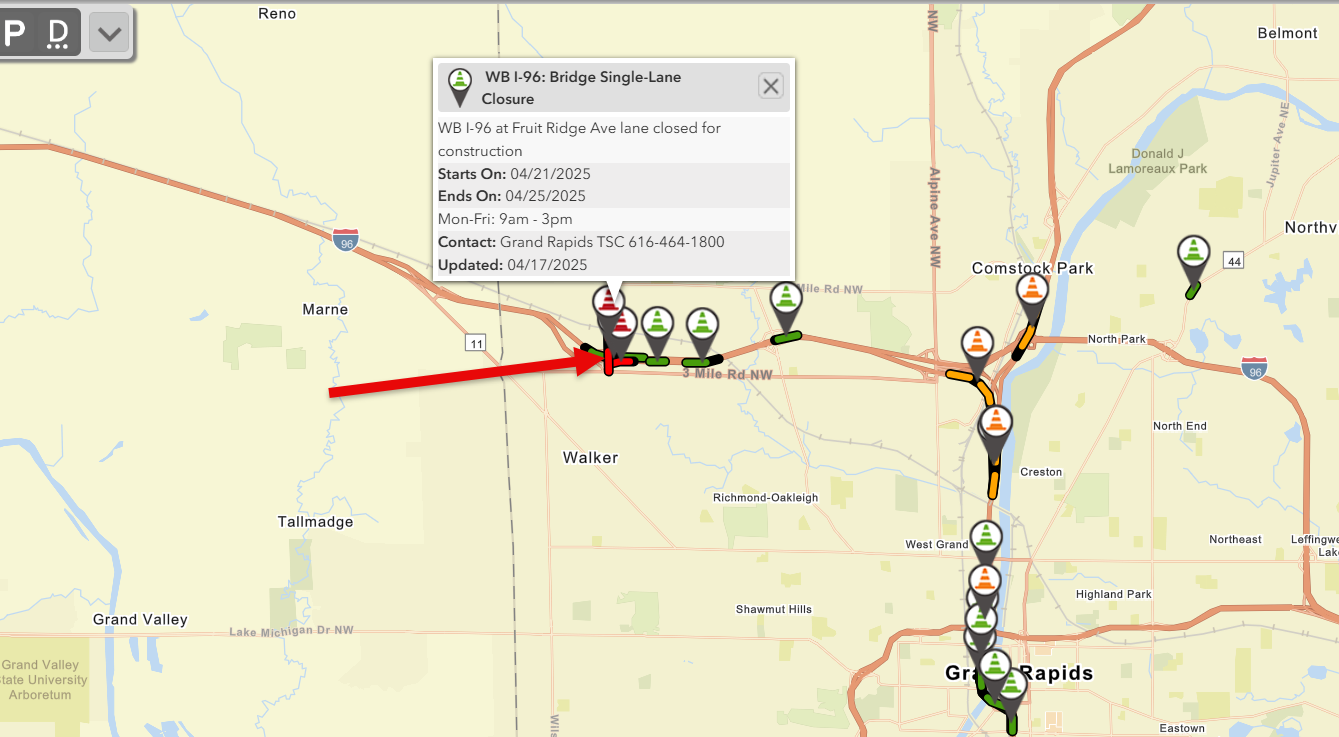 REMINDER- Lane closures: I-96, Kent County, April 21-25