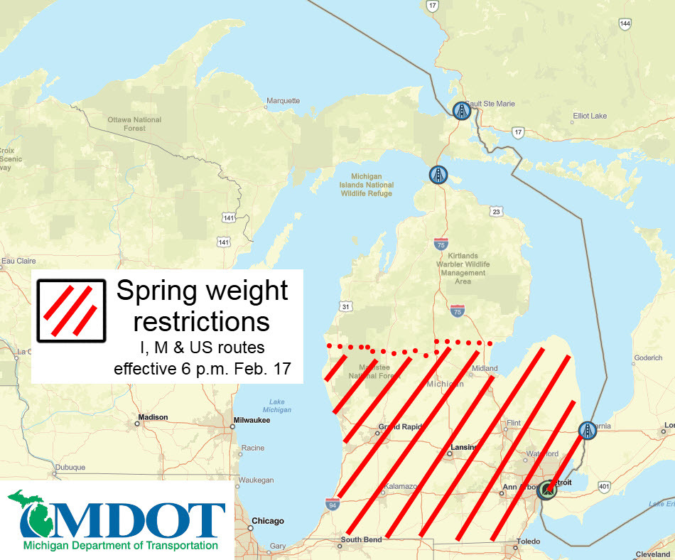 Annual spring weight restrictions begin Tuesday to protect Michigan's roads