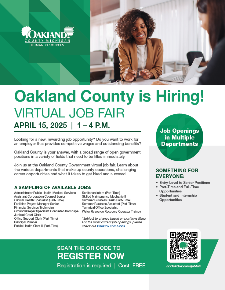 Register Now For the Oakland County Government Virtual Job Fair