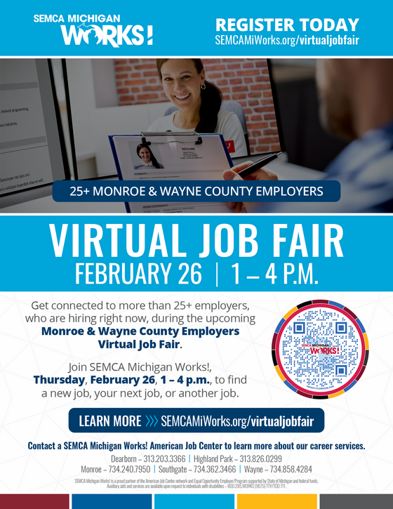 Register Now For the SEMCA Michigan Works! Virtual Job Fair