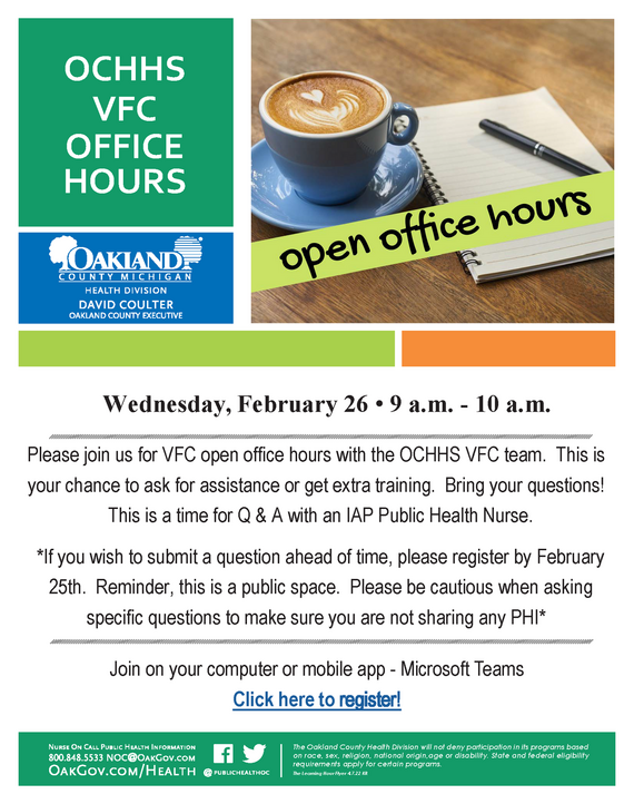 Register today and join us for OCHHS VFC Office Hours!