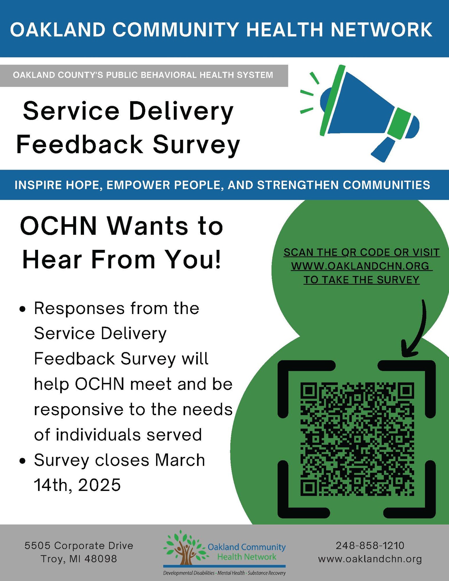 Oakland Community Health Network Service Delivery Feedback Survey