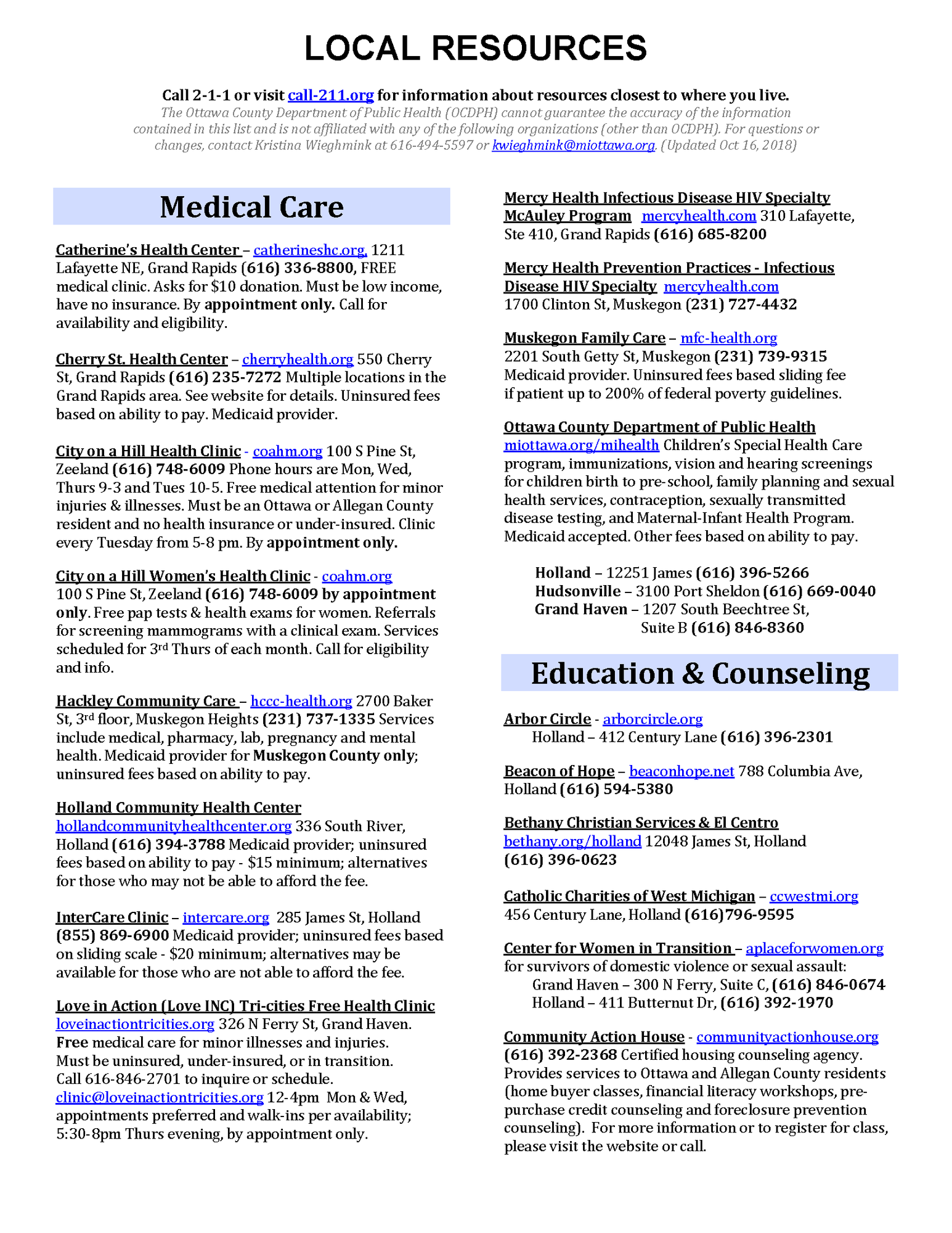 Local Resources List Updated