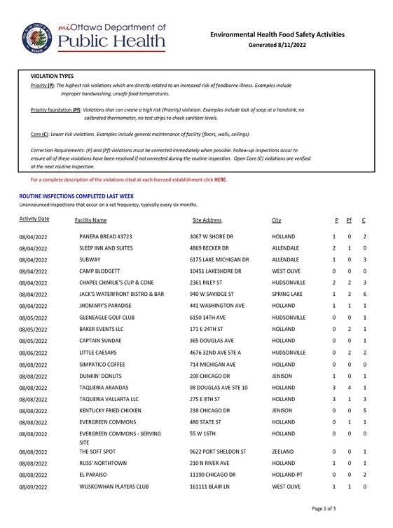 Food Inspection Report
