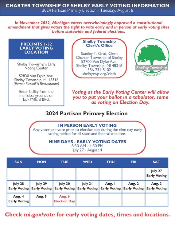 Early Voting Center information for Aug. 6 2024 election