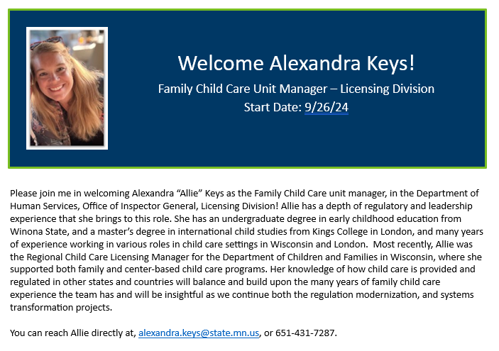 Welcome Alexandra Keys, DHS FCC Unit Manager