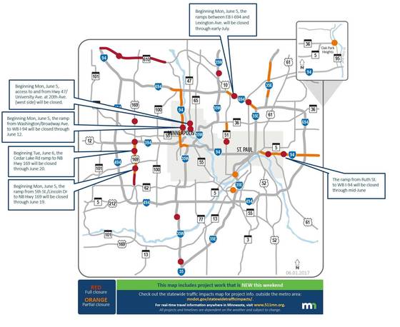 Metro area weekend traffic impacts: June 2-4