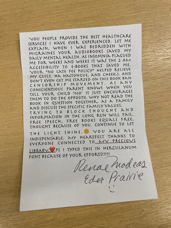 A letter from an Eden Prairie resident