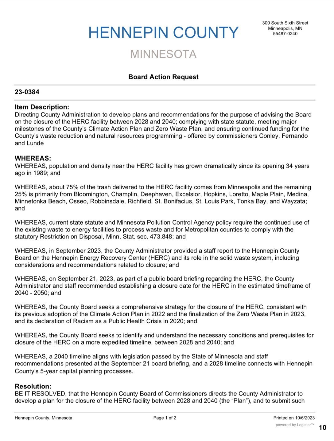 October Newsletter from Hennepin County Commissioner Jeffrey Lunde