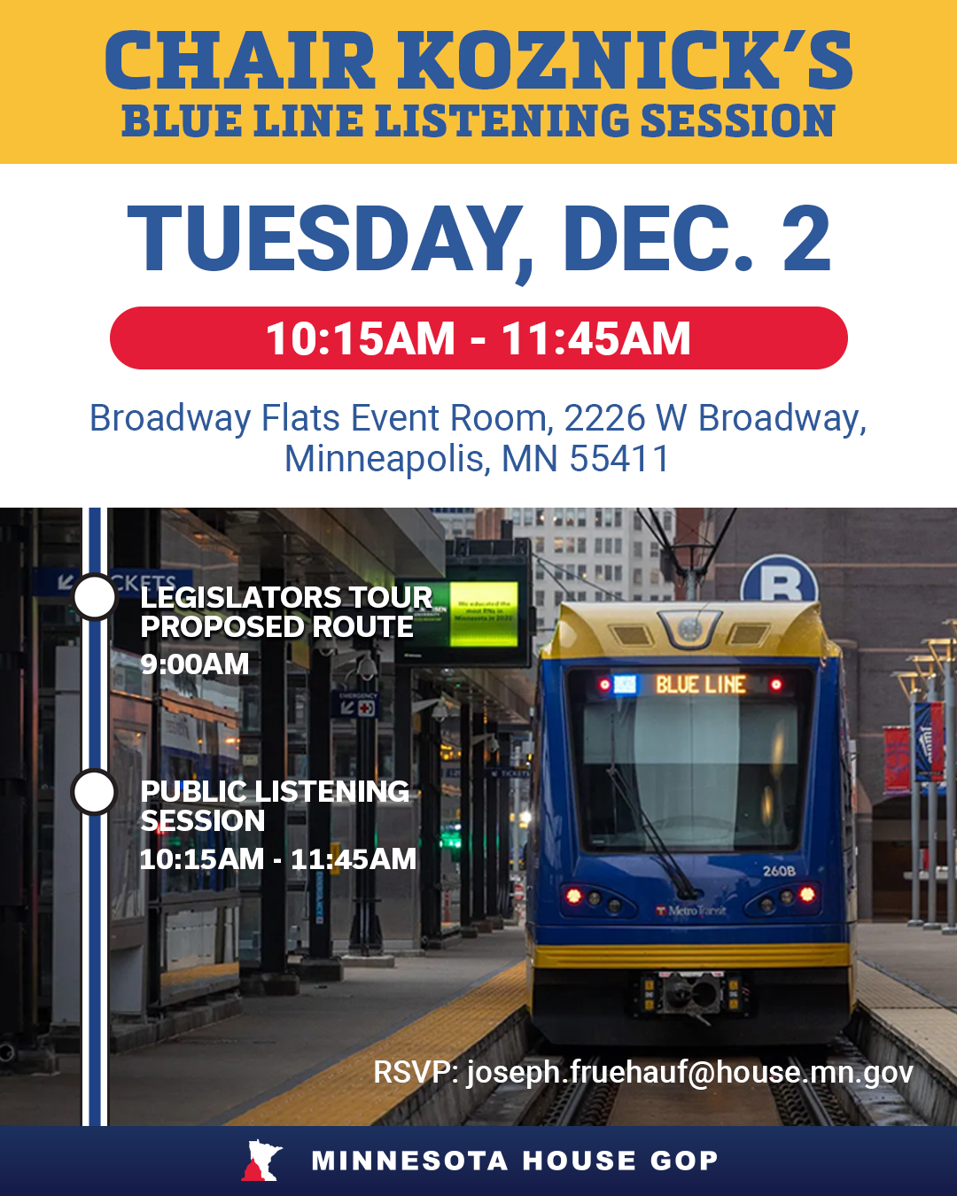Advisory: Chair Koznick to Host Blue Line Listening Session, Media ...