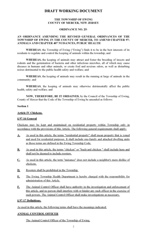 Council to consider amendments to rules surrounding chicken ownership