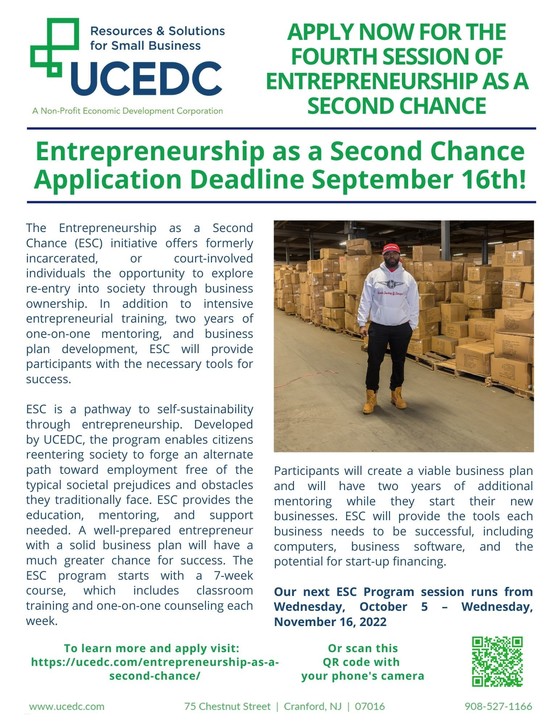 'Entrepreneurship as a Second Chance' application deadline is Sept. 16