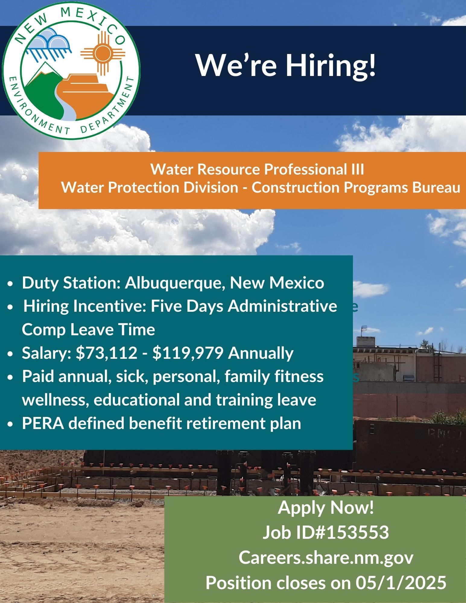 NMED Construction Programs Bureau is Hiring - Water Resource Professional