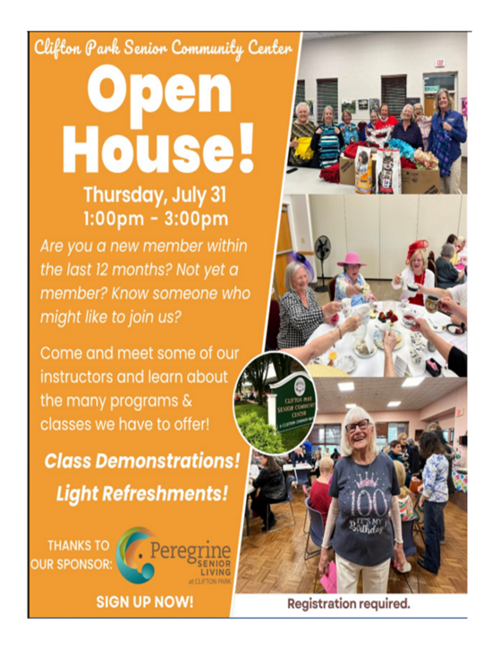 Clifton Park Senior Center Open House, Thursday July 31st