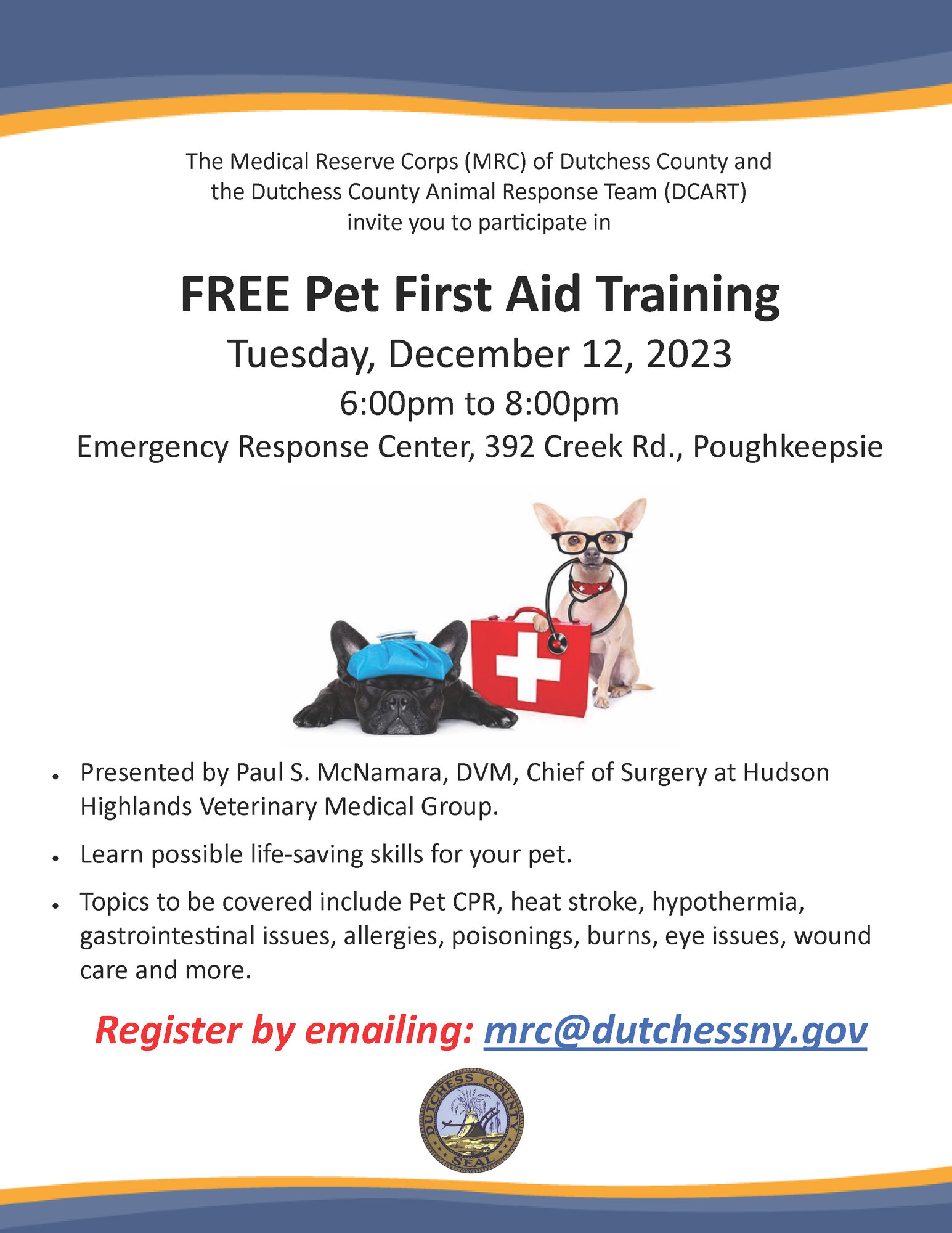 Medical Reserve Corps to Host Pet First Aid Training on December 12th