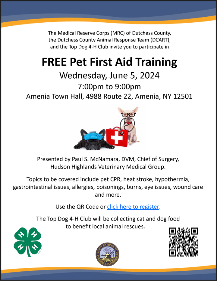 Medical Reserve Corps to Host Pet First Aid Training on June 5th