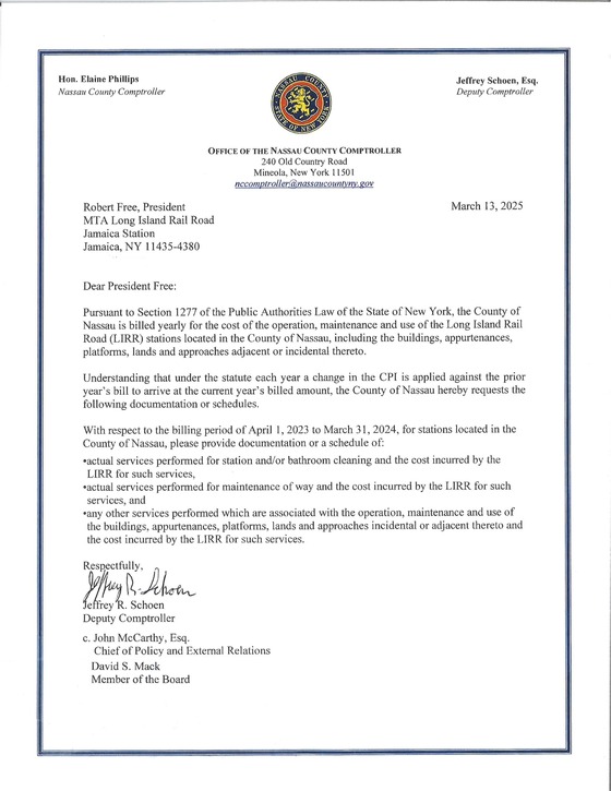 Comptroller Phillips Demands Accountability from MTA LIRR