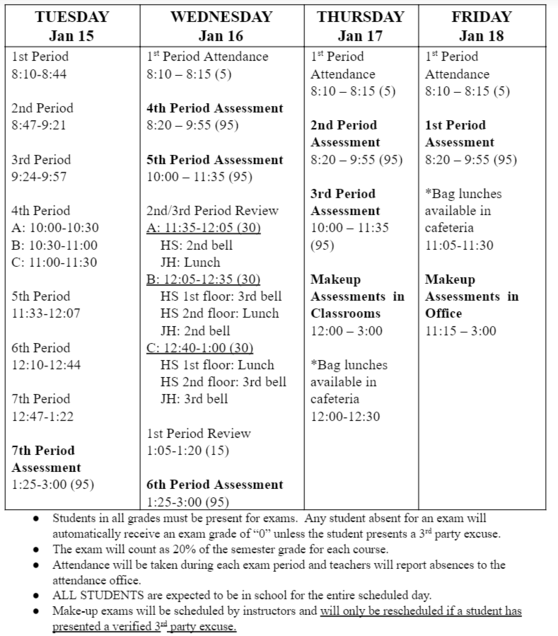 Deer Park Jr/Sr High School - Upcoming Dates and Exam Schedule