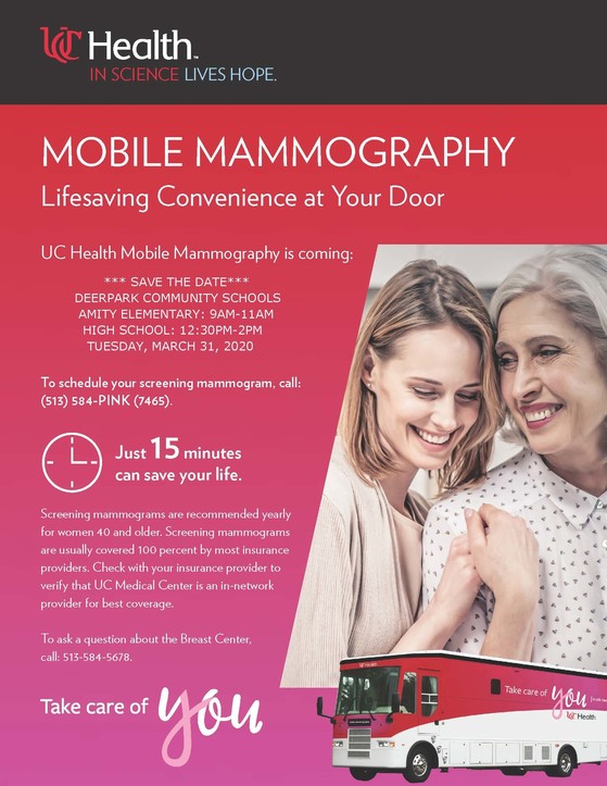 NEW DATE: Deer Park UC Health Mobile Mammography Van on March 31