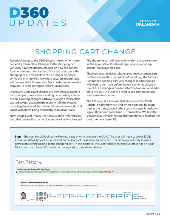 D360 Update: Shopping Cart Change