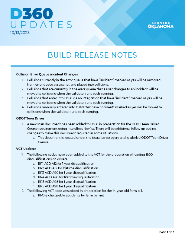 D360 Update: Build Release Notes
